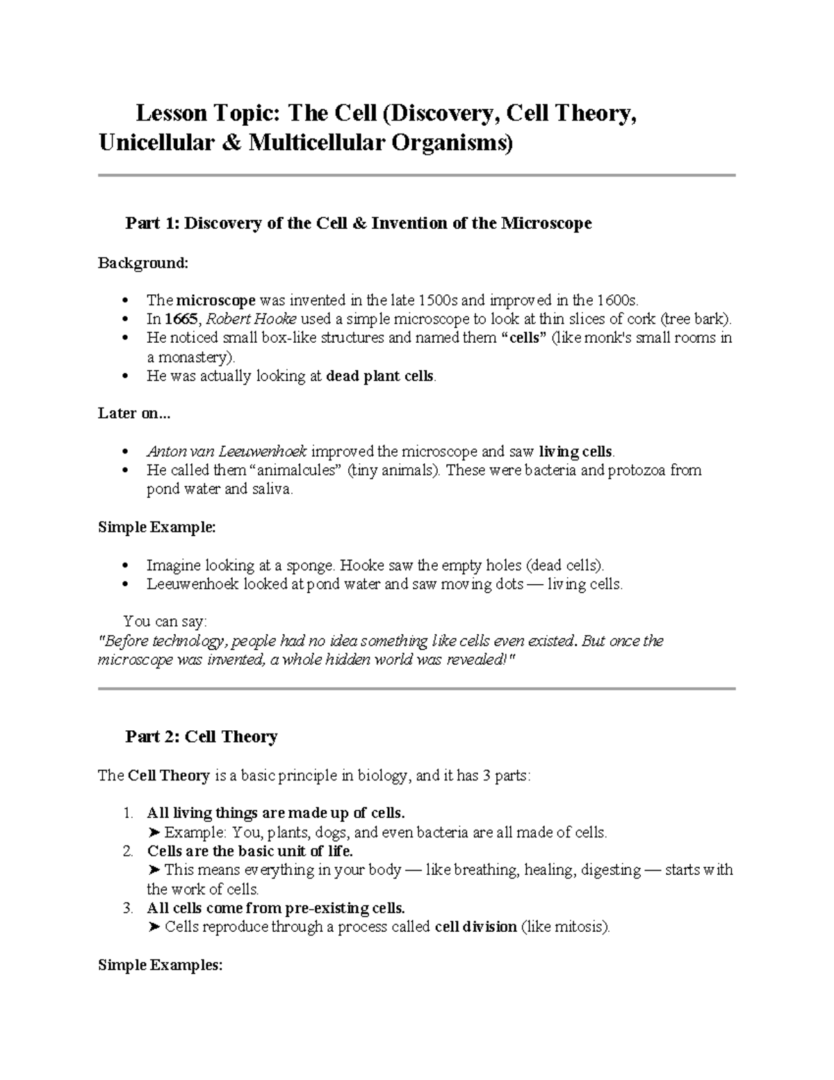 Lesson: The Cell - Discovery, Theory & Organism Types (Bio 101) - Studocu