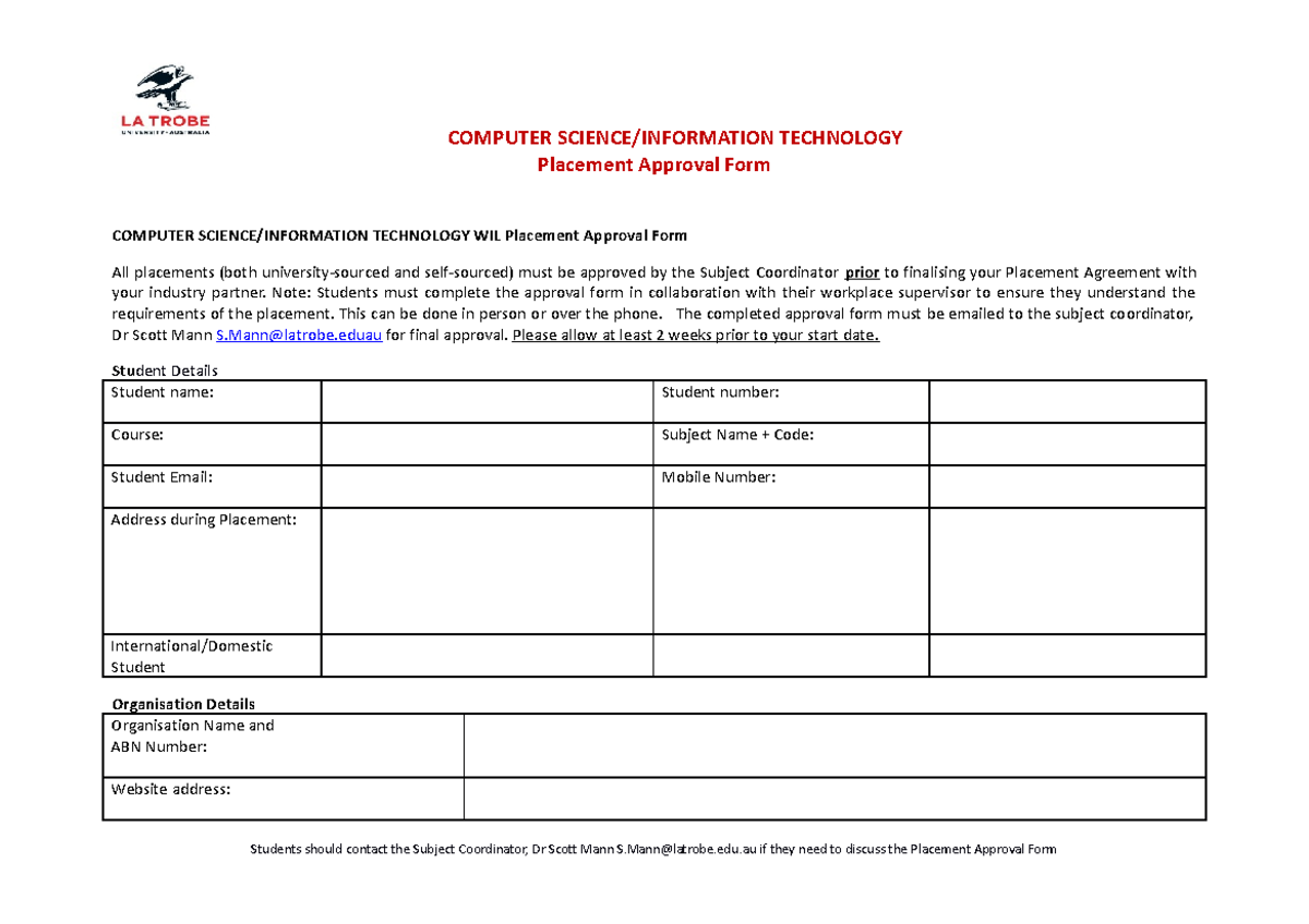 CSIT Placement Approval Form 2023 - Placement Approval Form COMPUTER ...