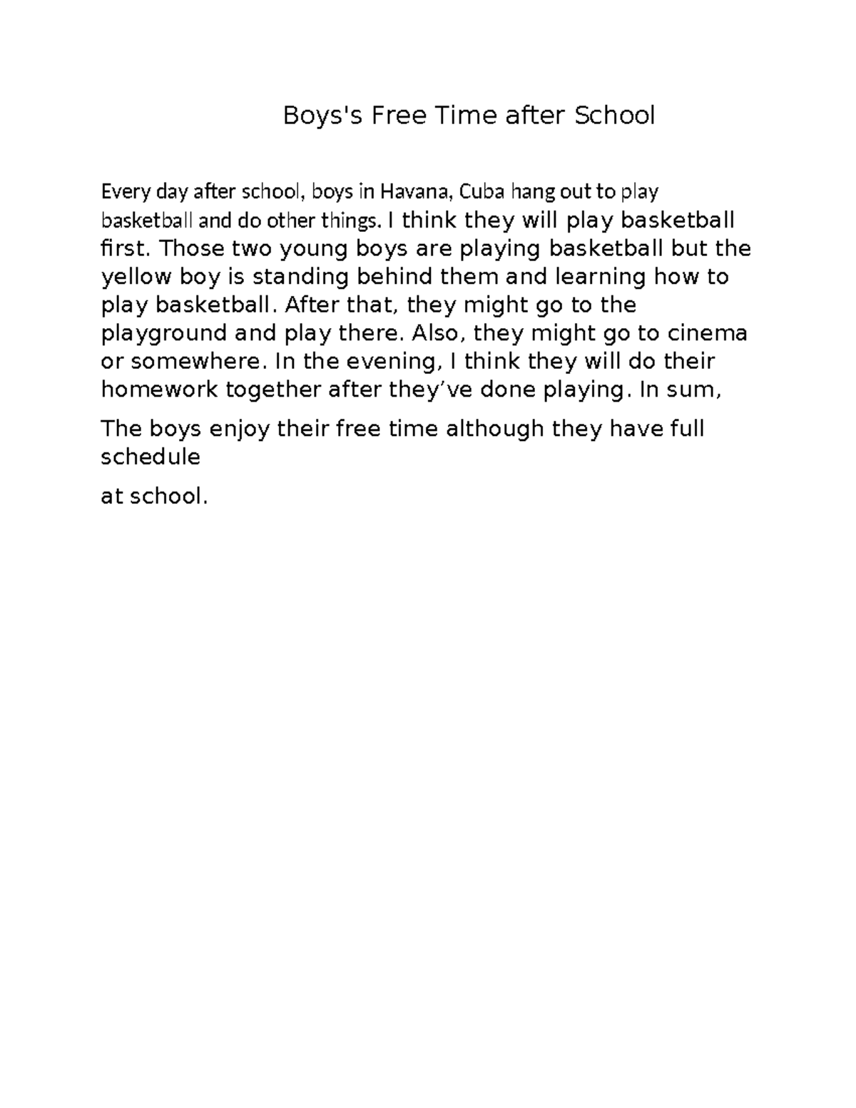 THE Paragraph - ttt - Boys's Free Time after School Every day after ...