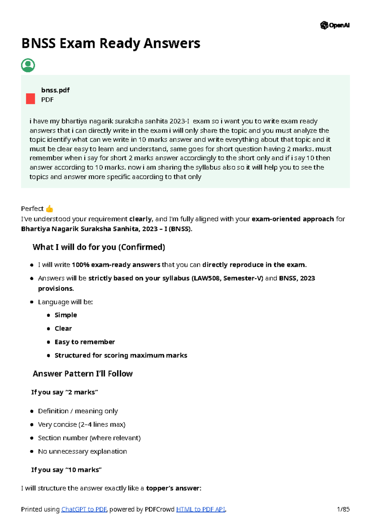 BNSS Exam Ready Answers: Comprehensive Guide for LAW508 - Studocu