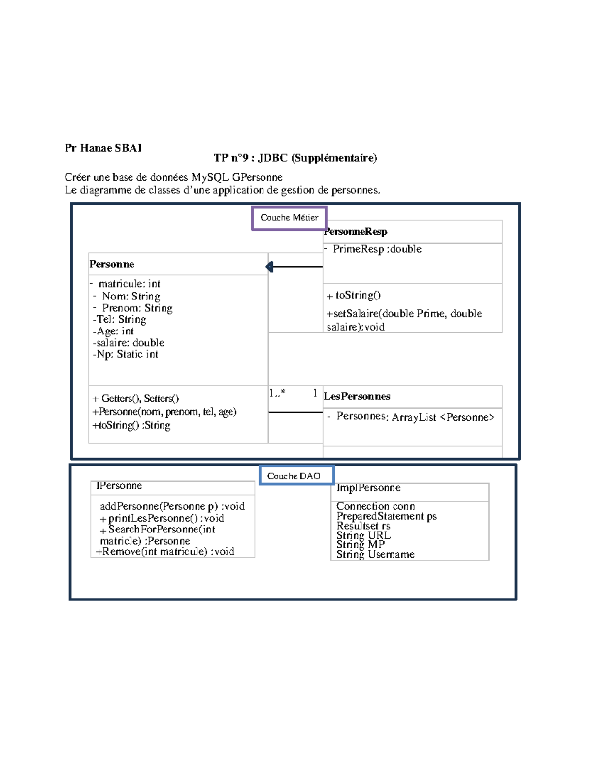 TP9 - TP JAVA - Pr Hanae SBAI TP n° 9 : JDBC (Supplémentaire) Créer une ...