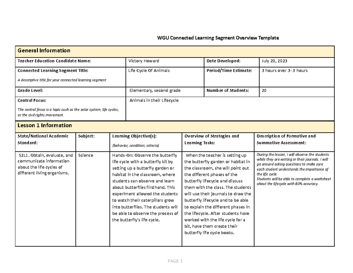 C970 Task 2 - Task 2 - WGU Connected Learning Segment Overview Template General Information ...