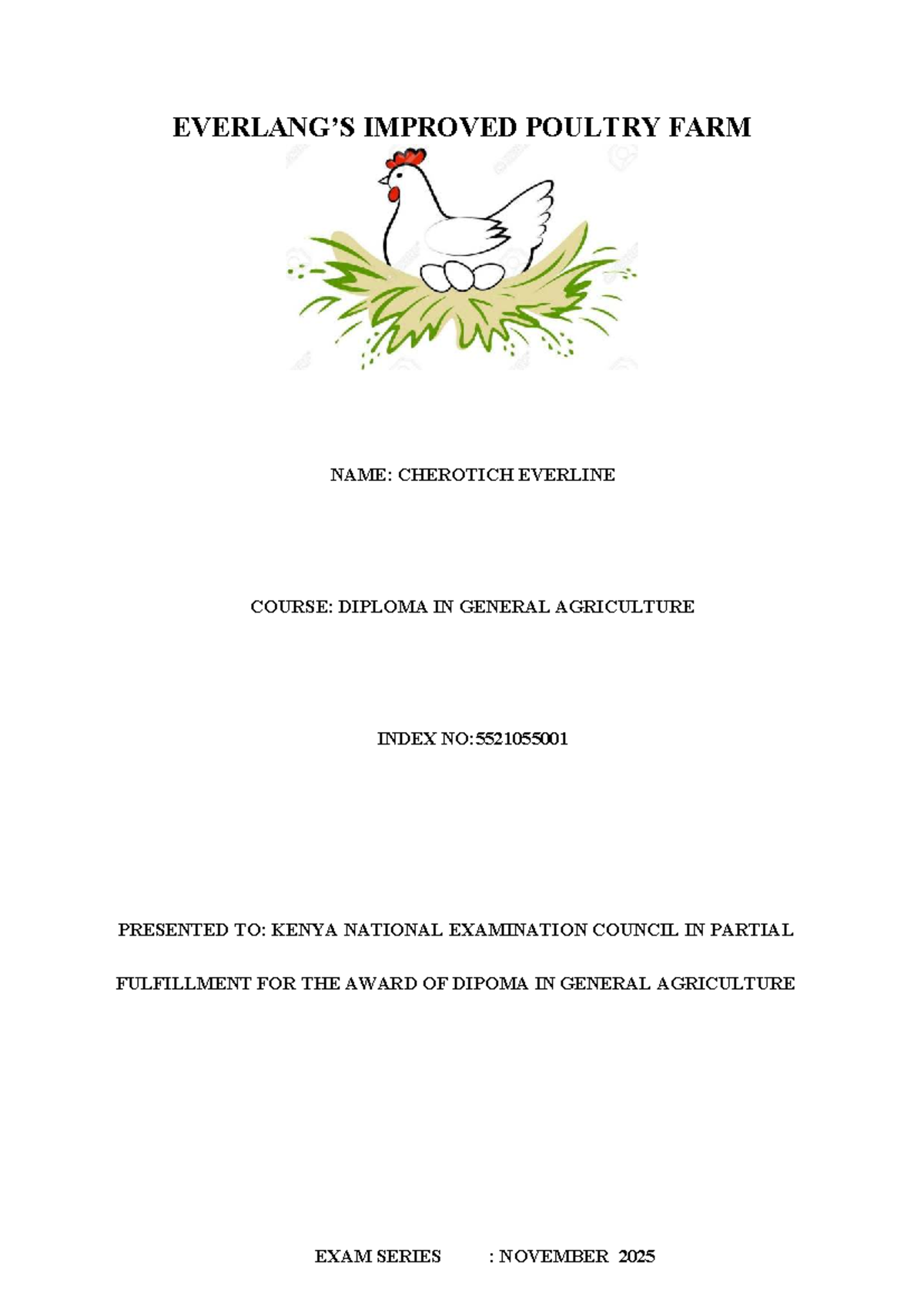 Improved Poultry Farm Business Plan: Diploma in General Agriculture ...
