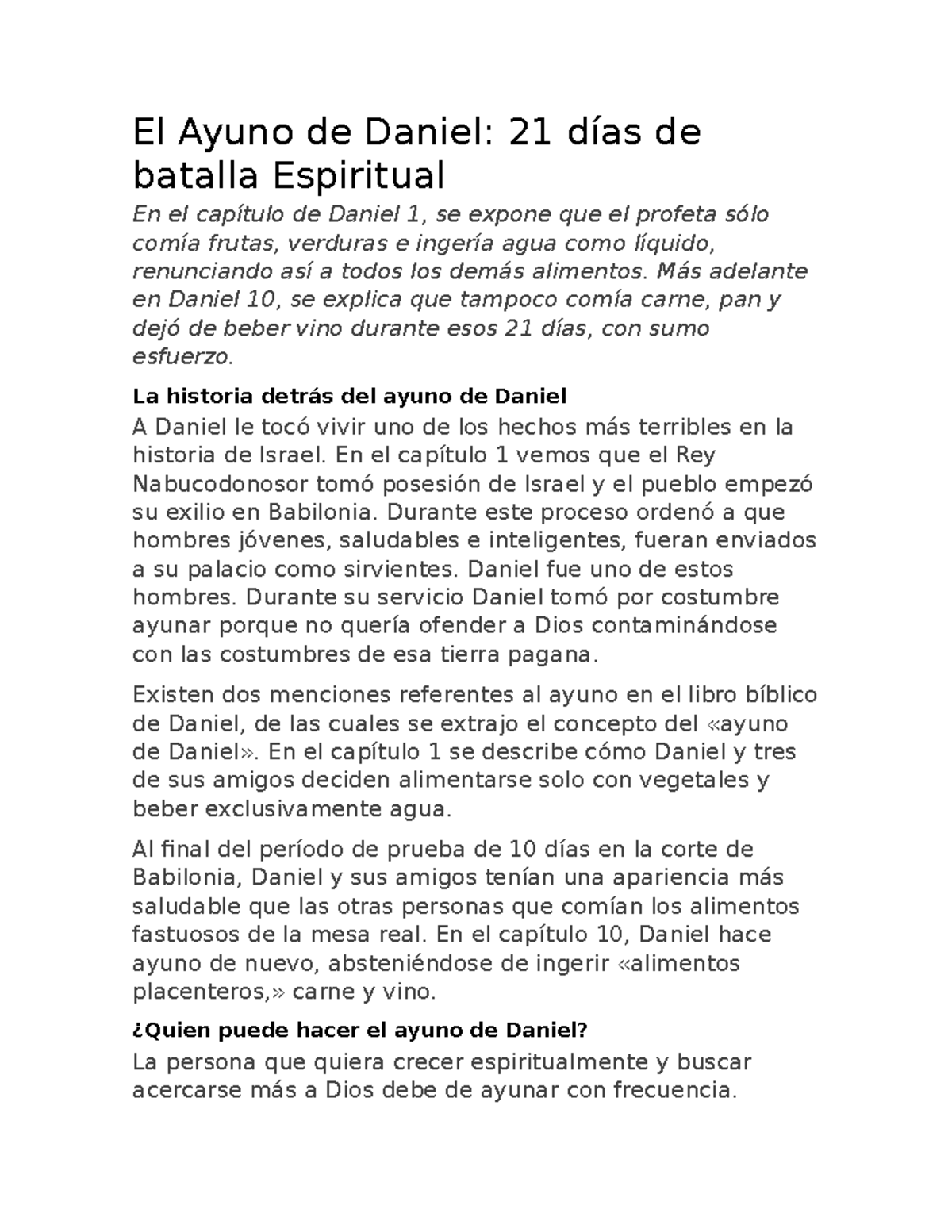 El Ayuno de Daniel - obra - El Ayuno de Daniel: 21 días de batalla Espiritual En el capítulo de ...