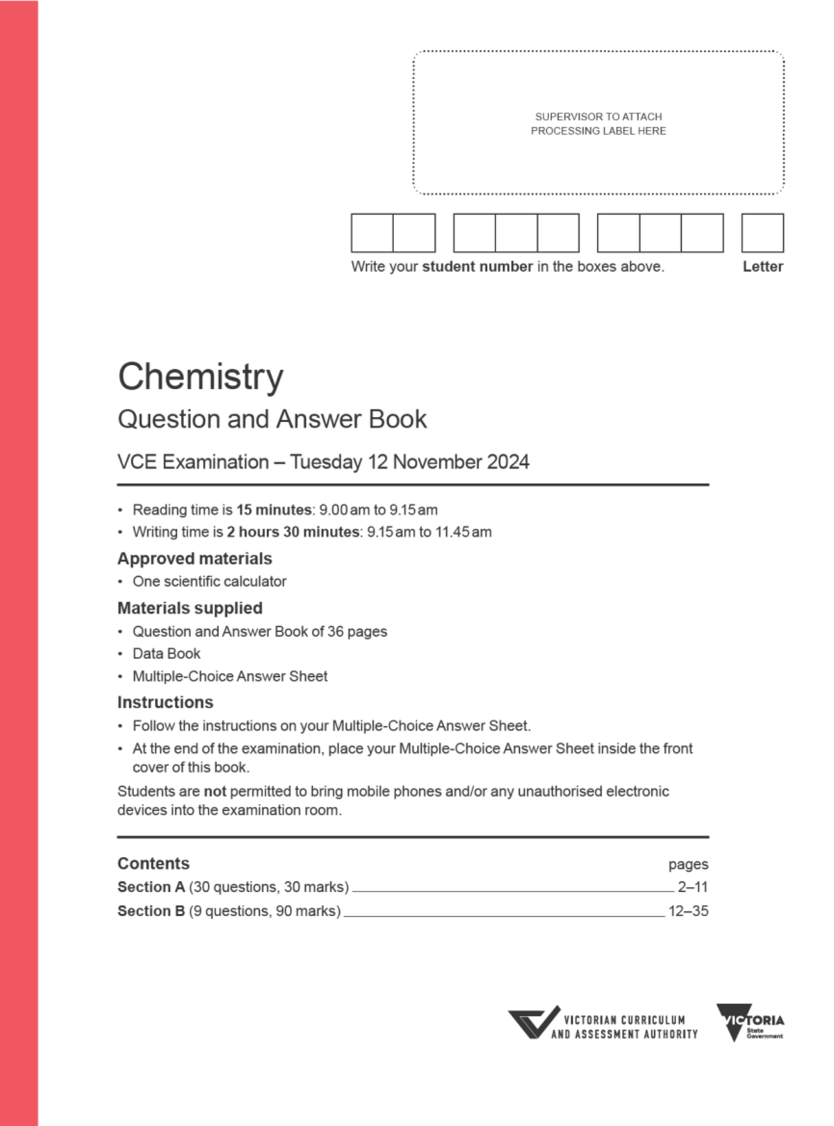VCE 2024 Chemistry Final Exam - Practice Questions and Answers - Studocu
