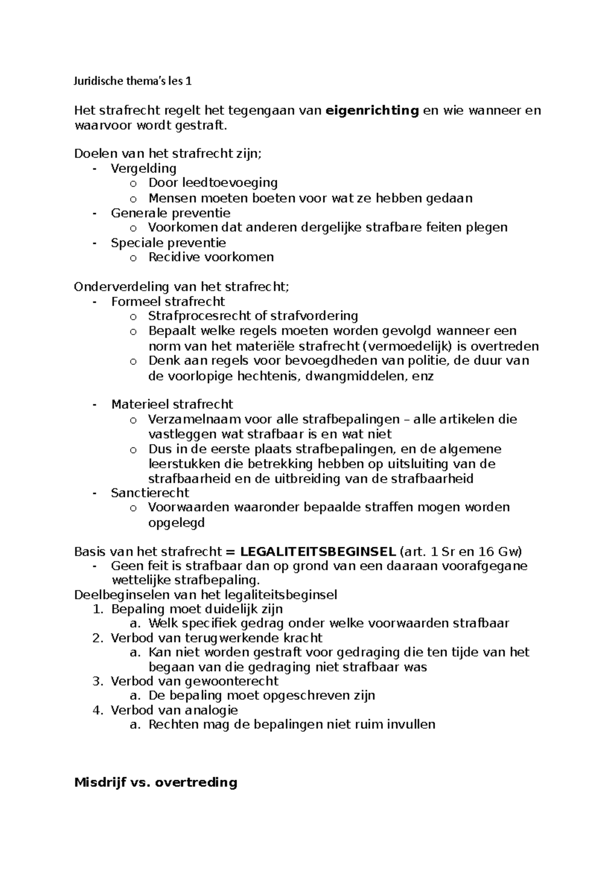 Theorie Strafrecht Les 1: Inleiding en Basisconcepten - Studeersnel
