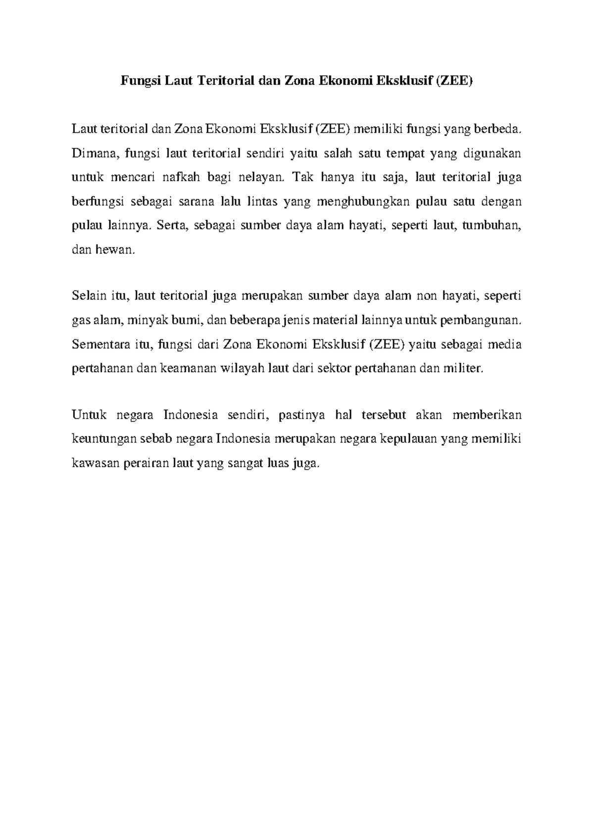 Fungsi Laut Teritorial dan Zona Ekonomi Eksklusif (ZEE) di Indonesia ...