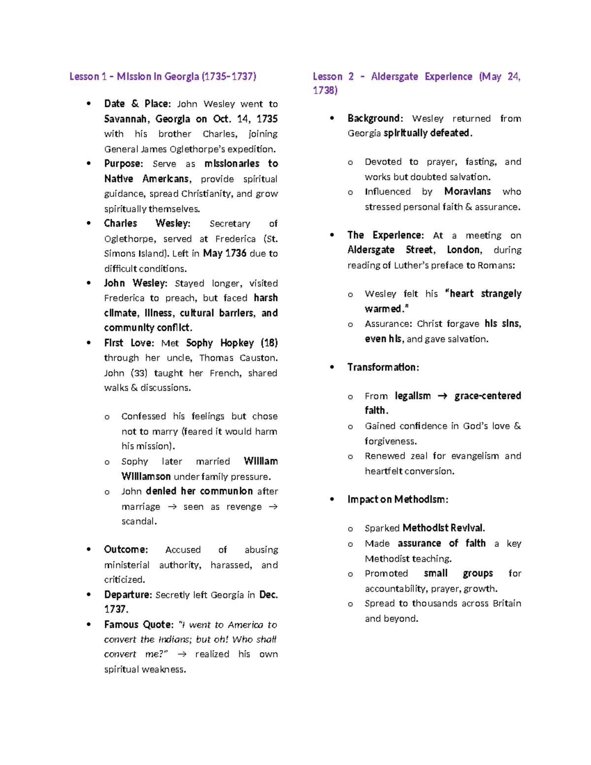 CE Reviewer Midterm: Lessons on John Wesley's Mission and Impact - Studocu