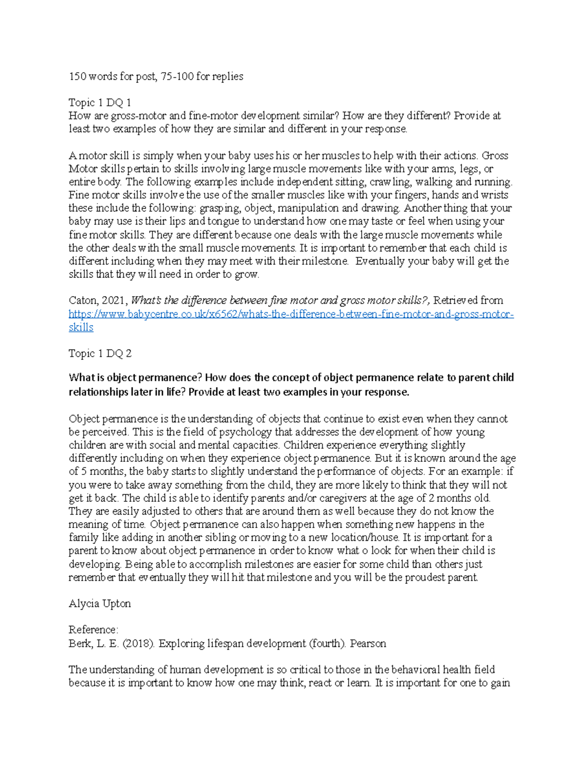 Discussion Questions for BHS 420: Child Development Insights - Studocu