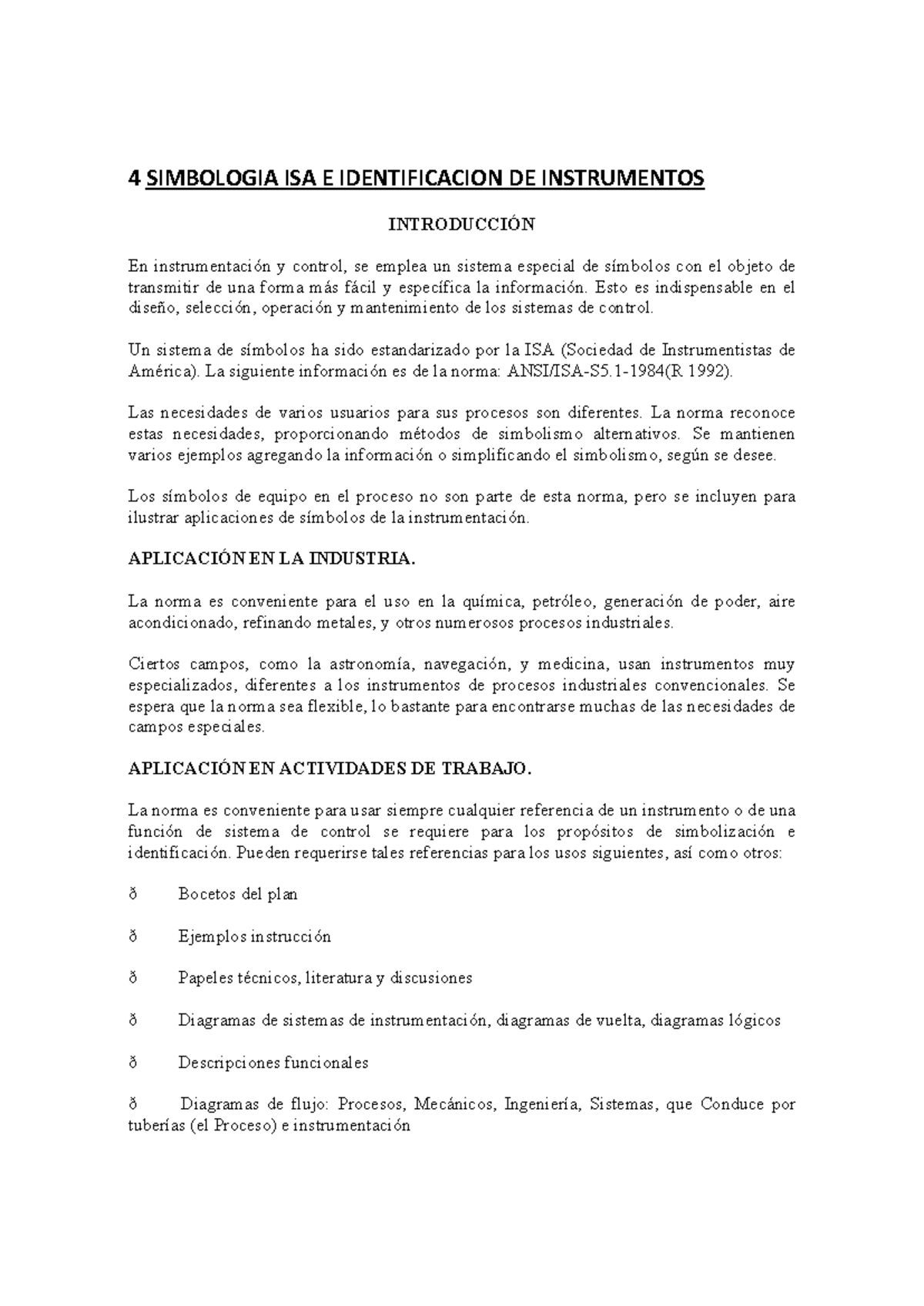 Norma ISA: Simbología e Identificación de Instrumentos - Studocu