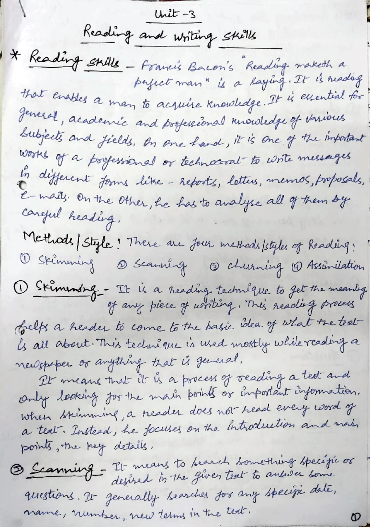 BAS-105 Soft Skills Unit 3 Notes: Reading & Writing Skills Overview ...