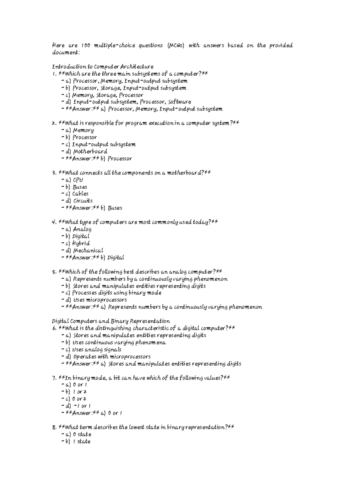 Computer Architecture MCQs: Complete Study Guide and Answers - Studocu
