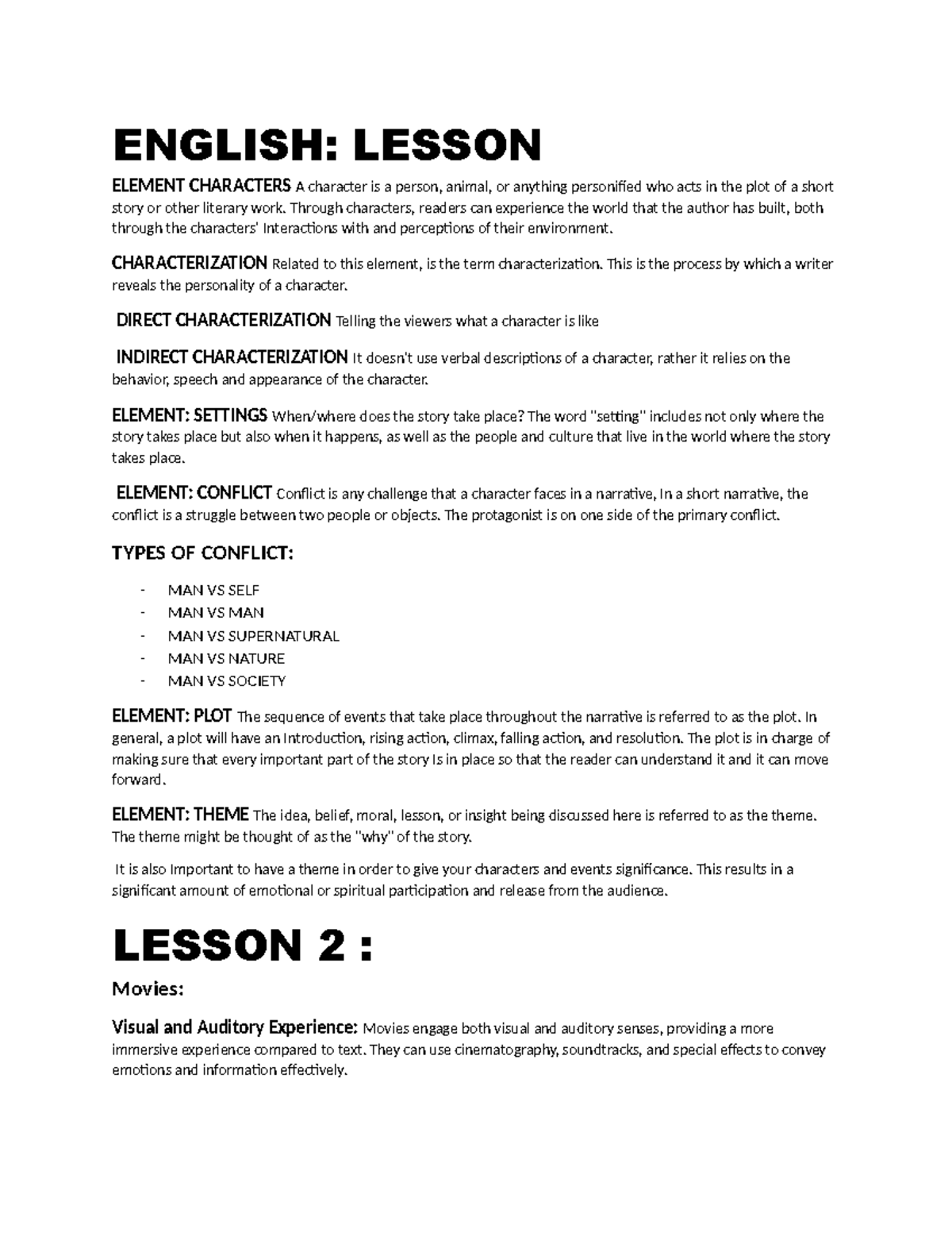 ENGL 101: Lesson on Key Elements of Narrative & Film Analysis - Studocu