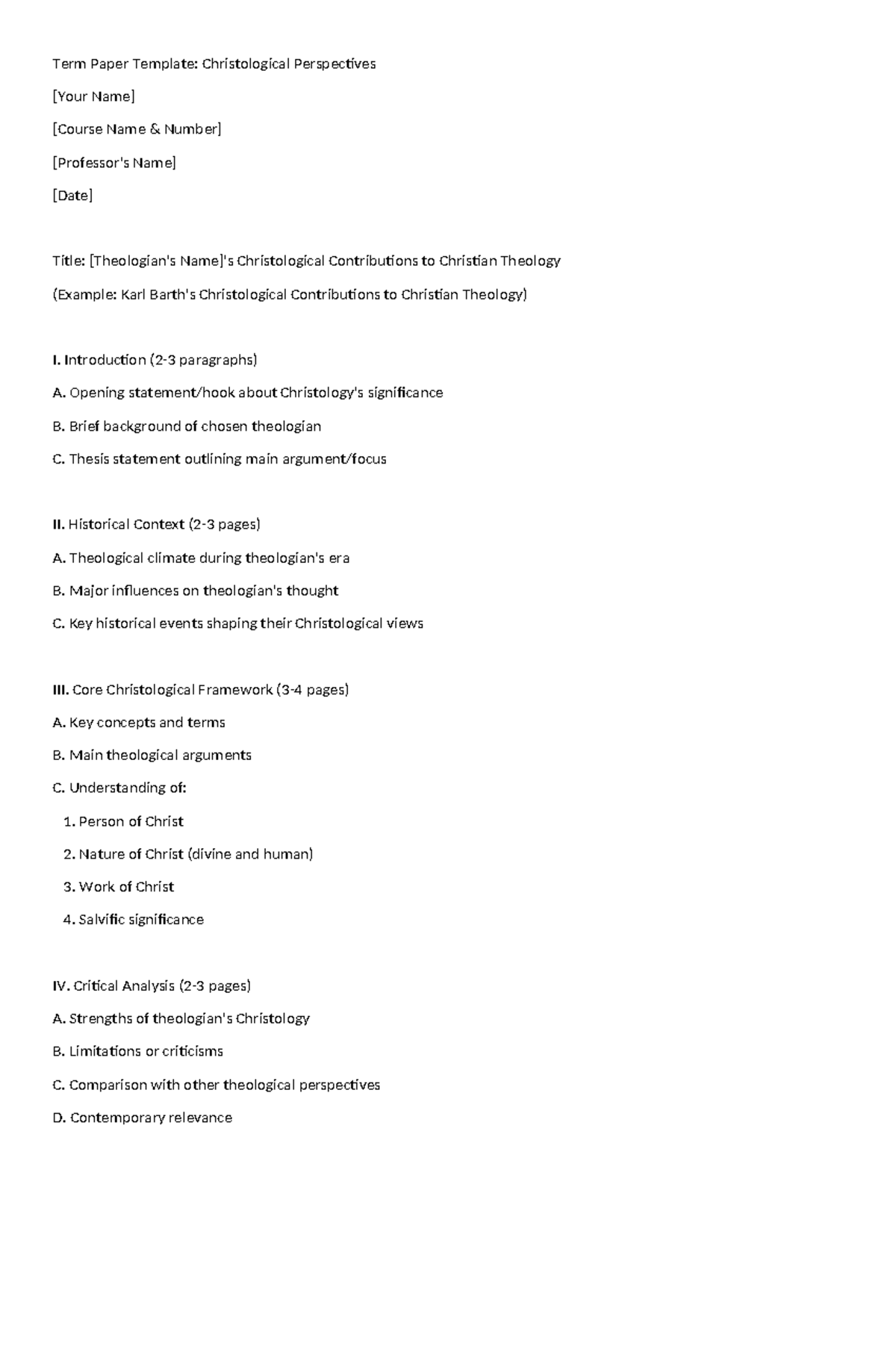 Term Paper Template: Christological Contributions to Theology (CTH 101 ...