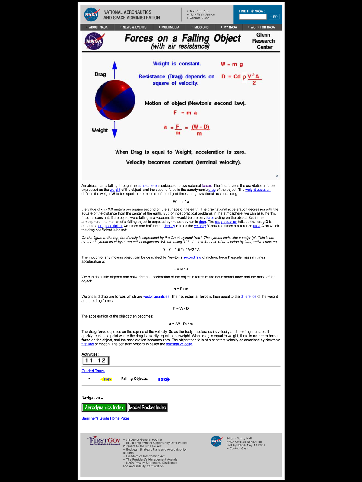 Falling Object with Air Resistance - Text Only Site Non-Flash Version ...