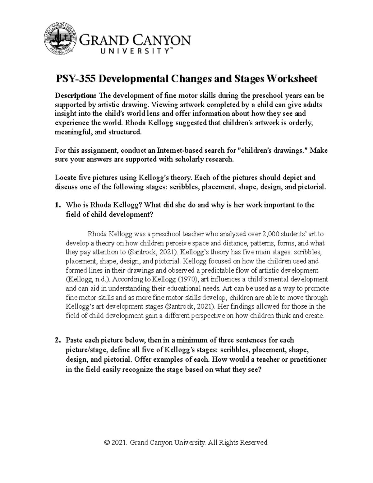 PSY-355 Developmental Changes and Stages: Children's Artwork Analysis ...