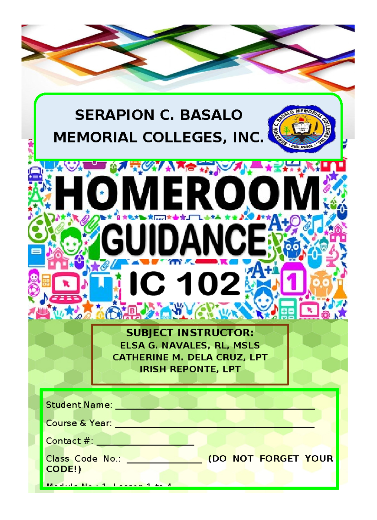 Homeroom Guidance 2 IC 102 Module 1 - Student Name
