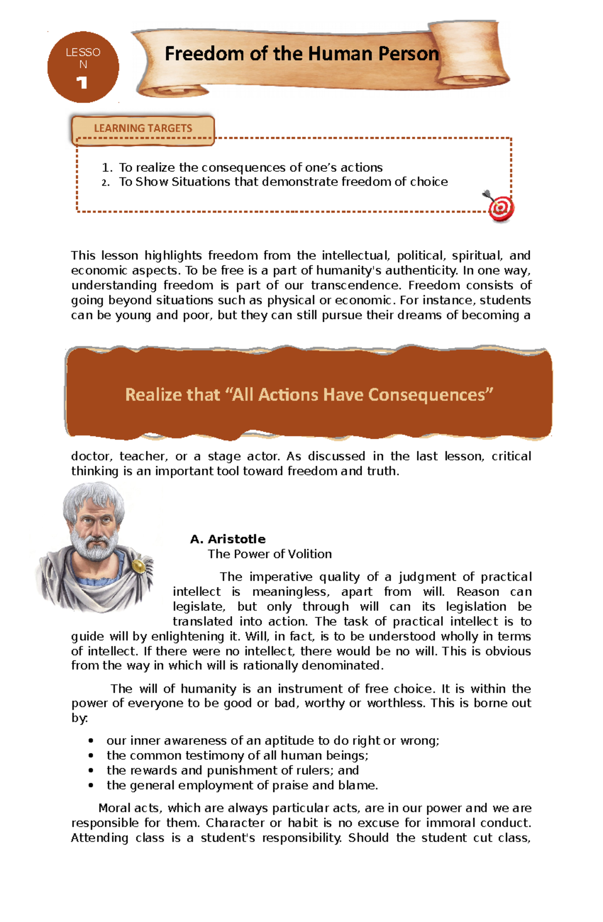 Lesson 1 Freedom of The Human Person - This lesson highlights freedom ...