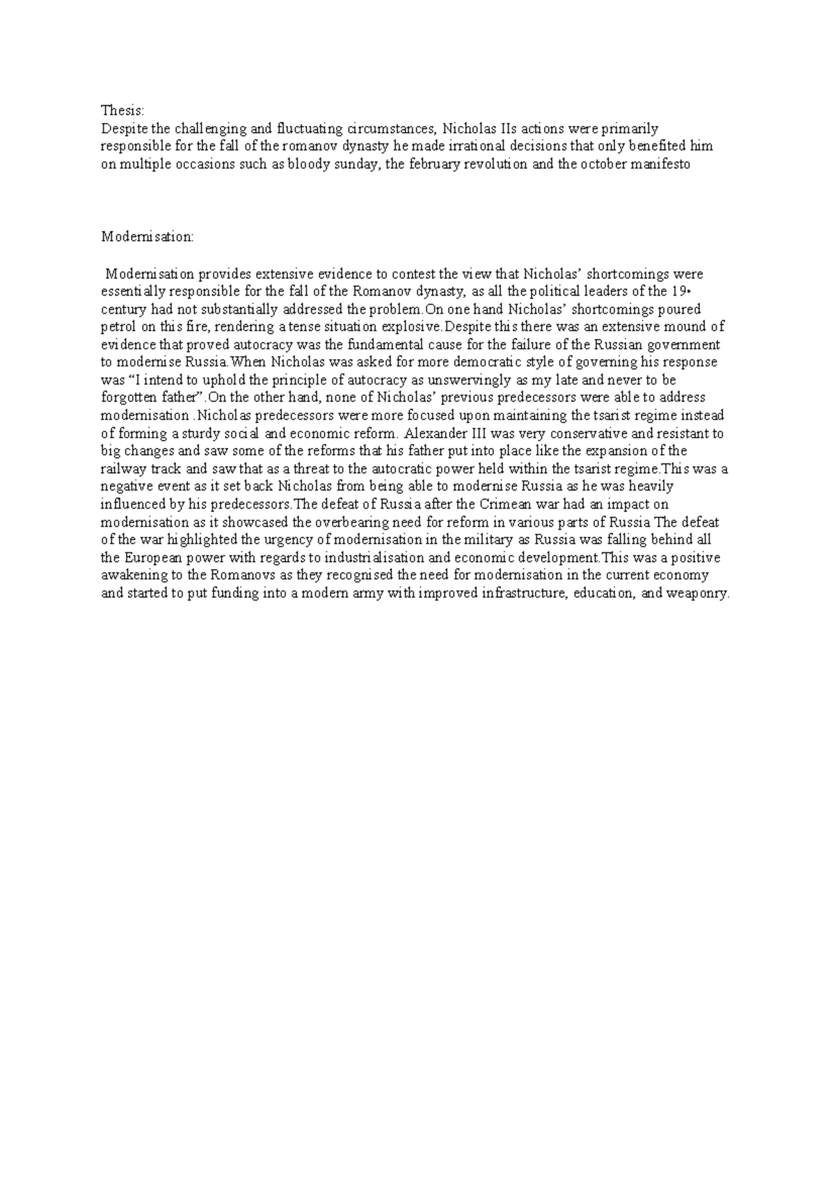 Thesis: The Role of Nicholas II in the Fall of the Romanov Dynasty ...