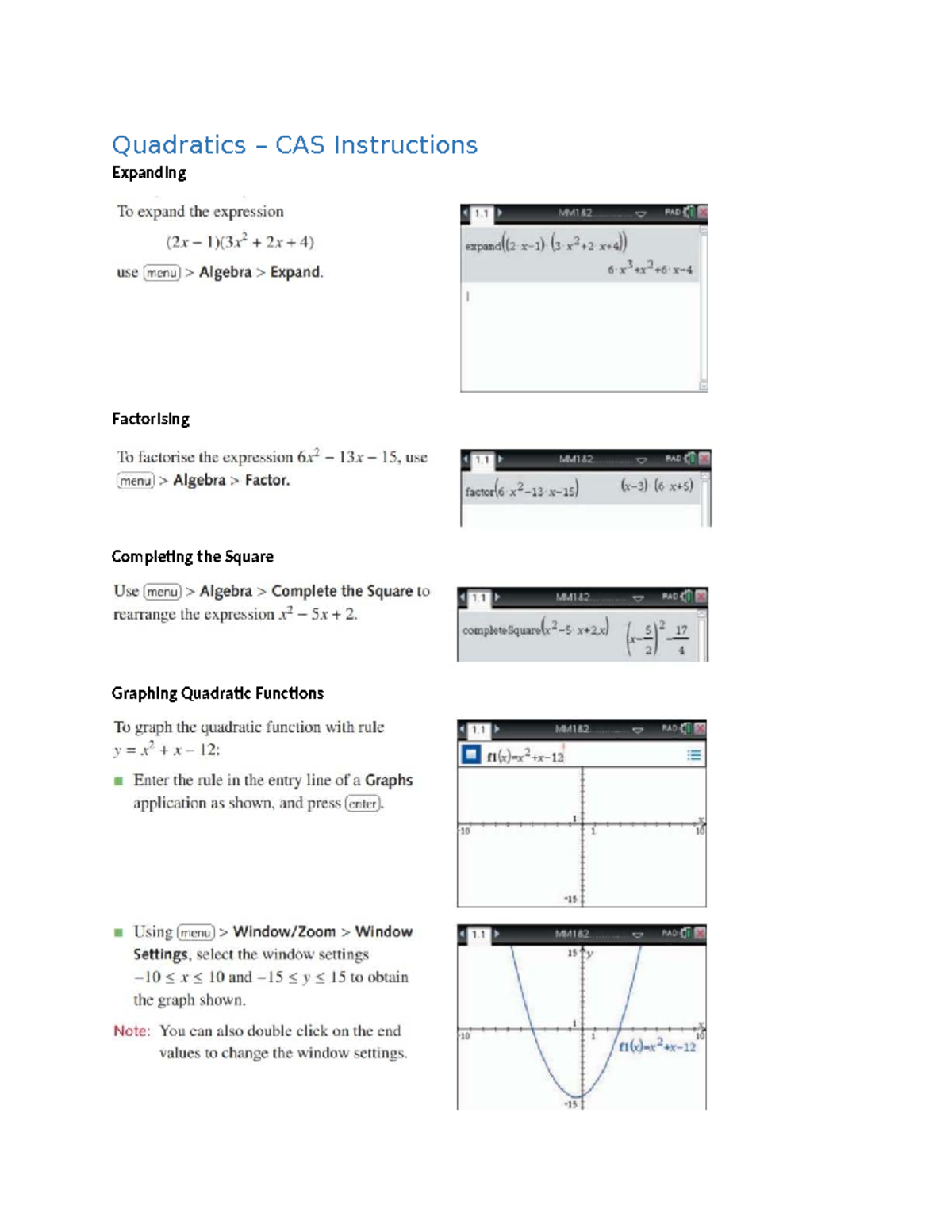 Quadratics CAS instructions - Quadratics – CAS Instructions Expanding ...