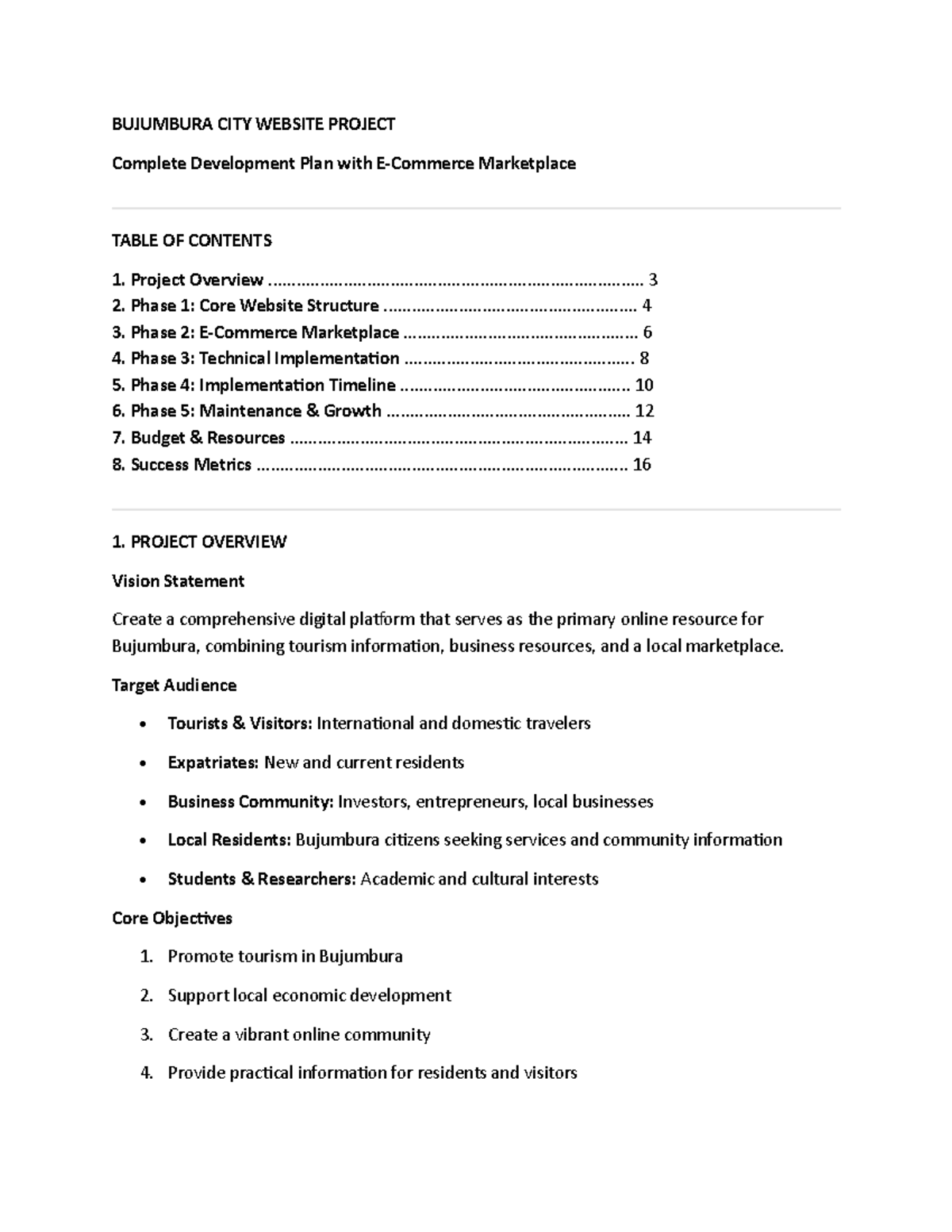 BUJ 101: Bujumbura City Website Project Development Plan - Studocu