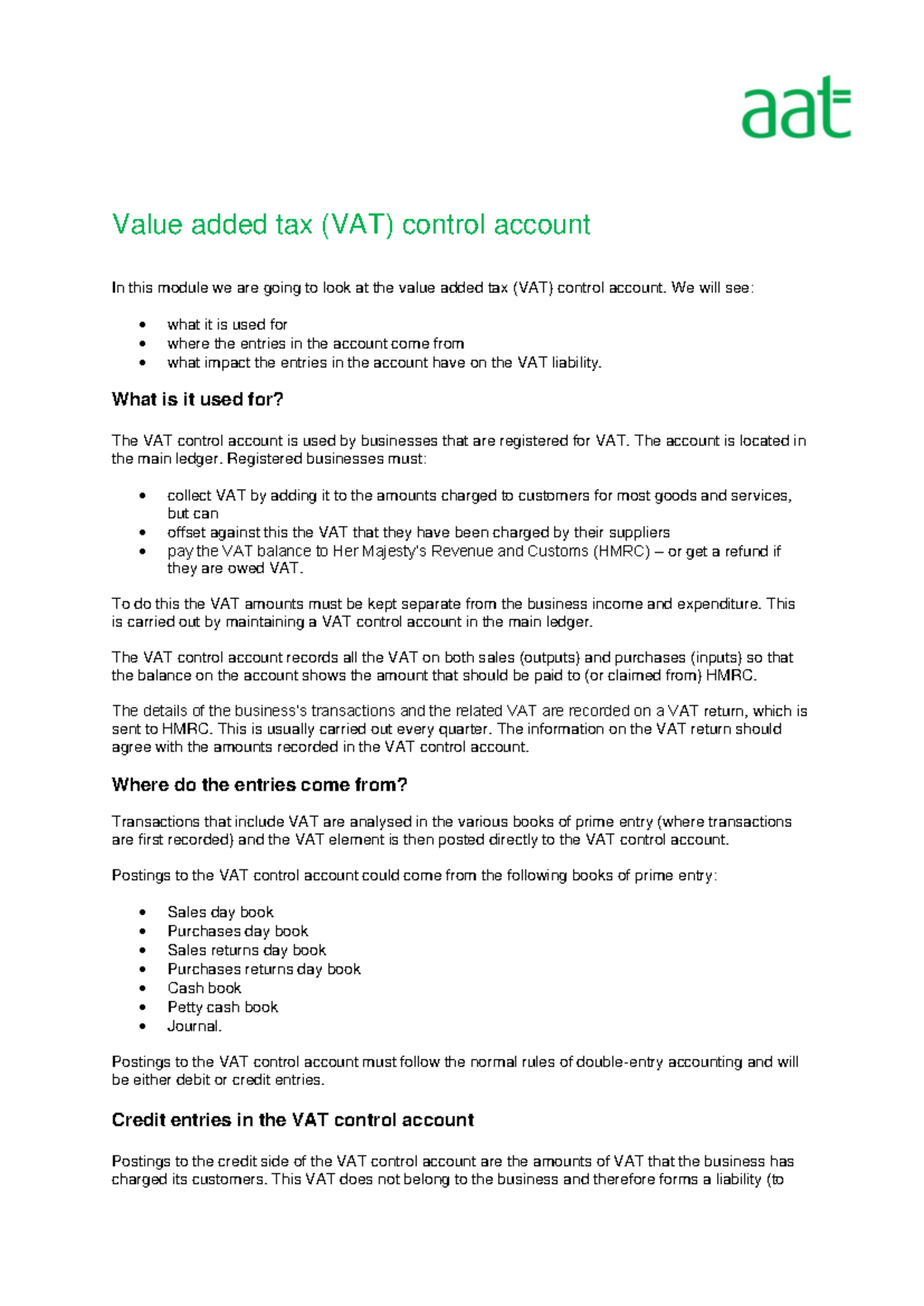 BA2 VAT Control Account - Value added tax (VAT) control account In this ...