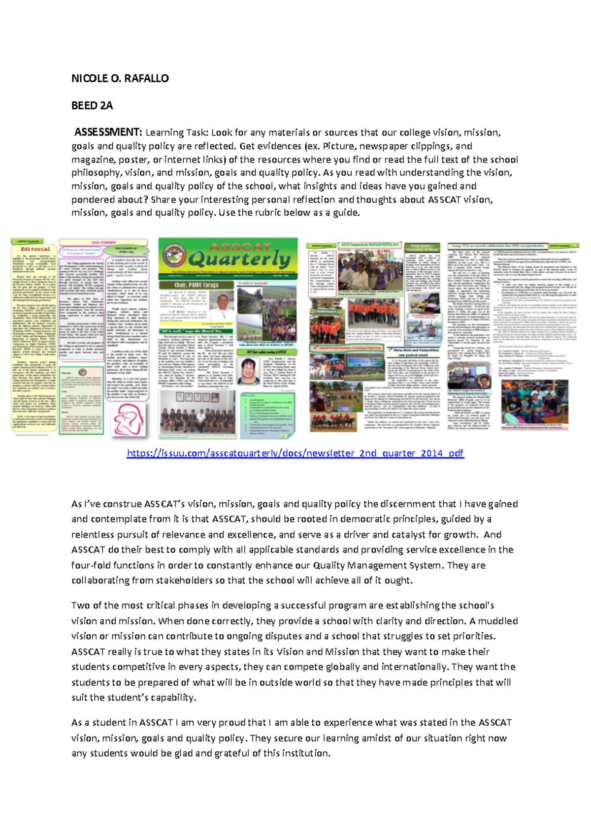 Nicole Rafallo BEED 2A - Assessment for a whole week - NICOLE O. RAFALLO BEED 2A ASSESSMENT ...