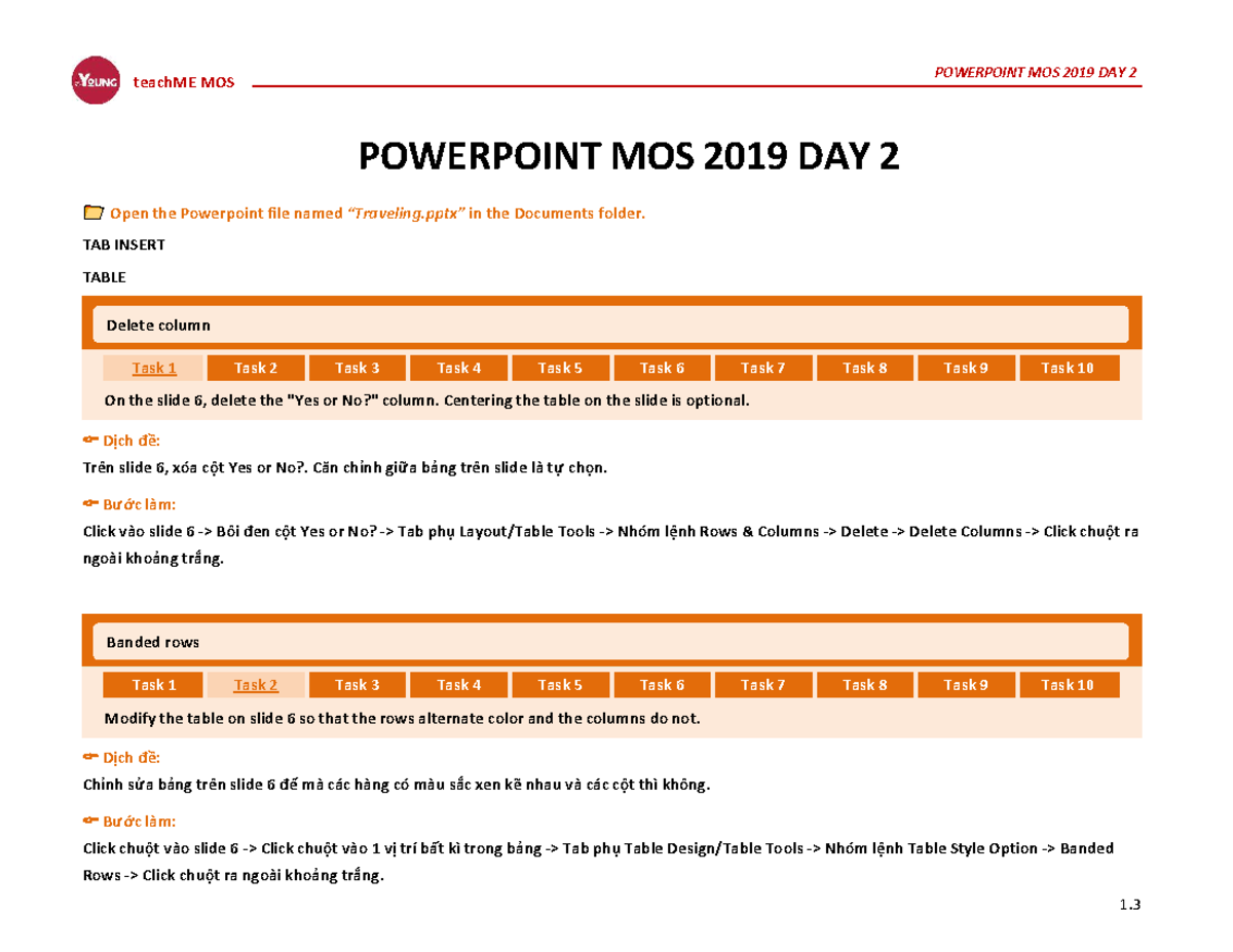 POWERPOINT MOS 2019 DAY 2 - Practice Tasks and Instructions - Studocu