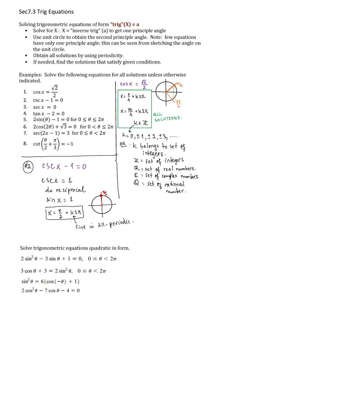 Sec7.3 Trig Equations - Trig ecuations - Solving trigonometric ...