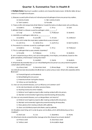 4th Quarter, 2nd st - Summative test - 4 th Quarter, 2nd Summative Test ...