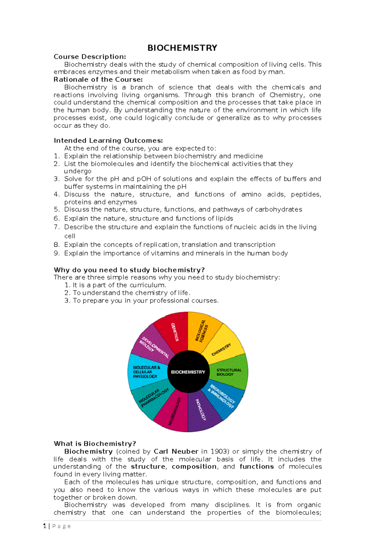 Biochem 101 - Introduction to Biochemistry: Module 1 Overview - Studocu