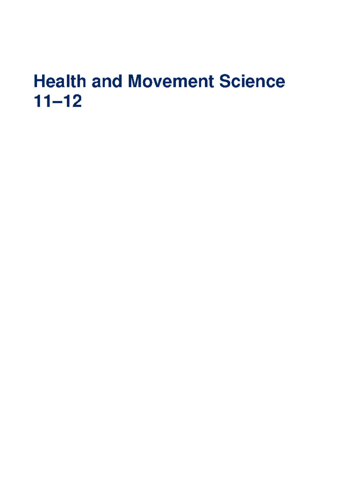 Health and Movement Science 11-12 Curriculum Overview - Studocu