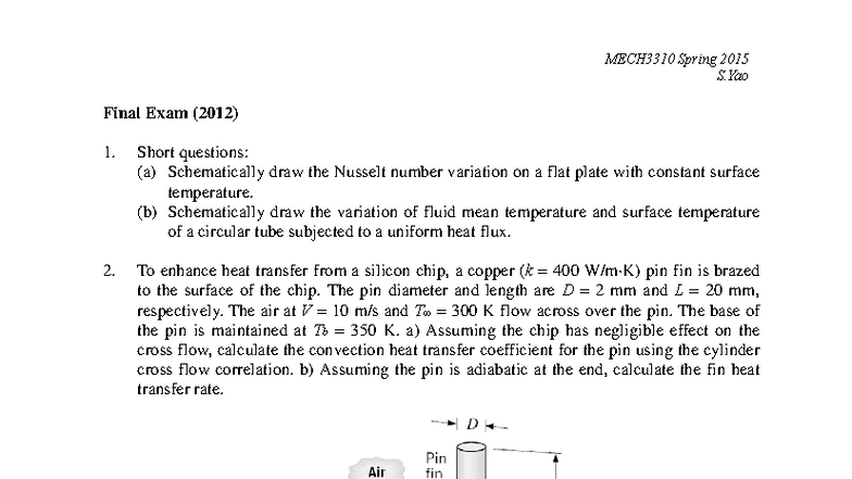 MECH3310 Spring 2015 S. Yao Final Exam Review and Solutions - Studocu