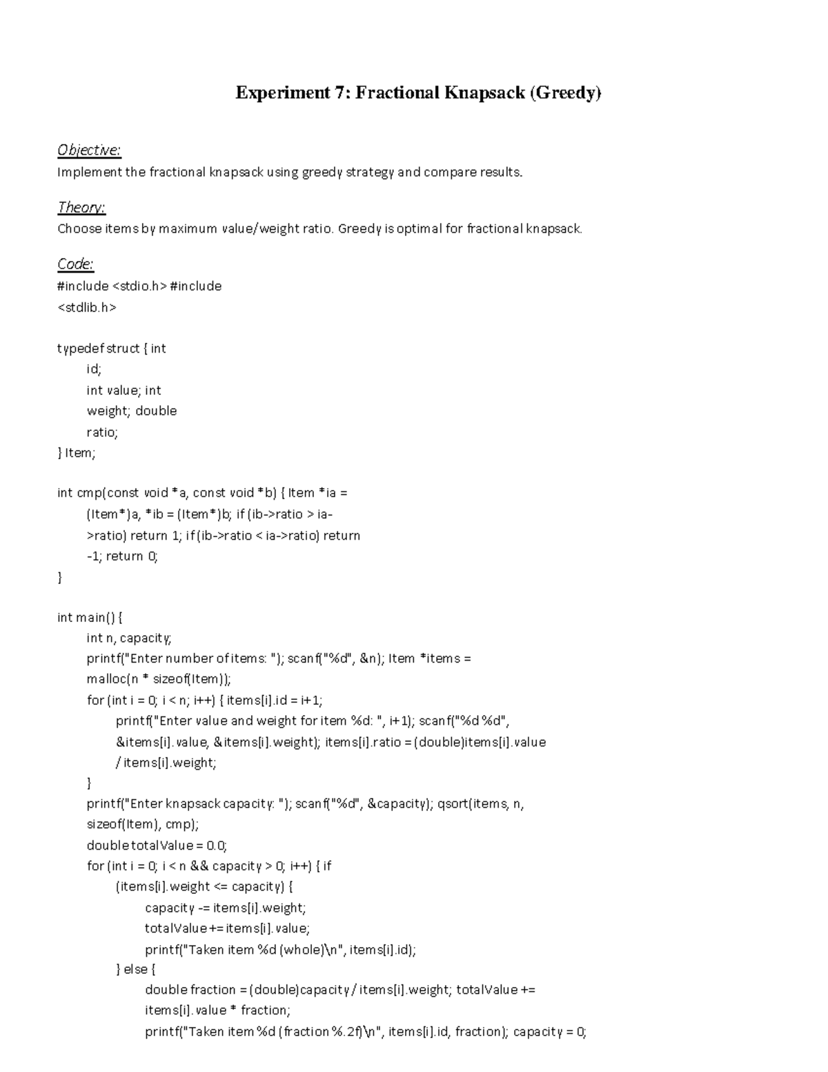 DAA Lab File: Experiments on Greedy Algorithms & Sorting Techniques - Studocu