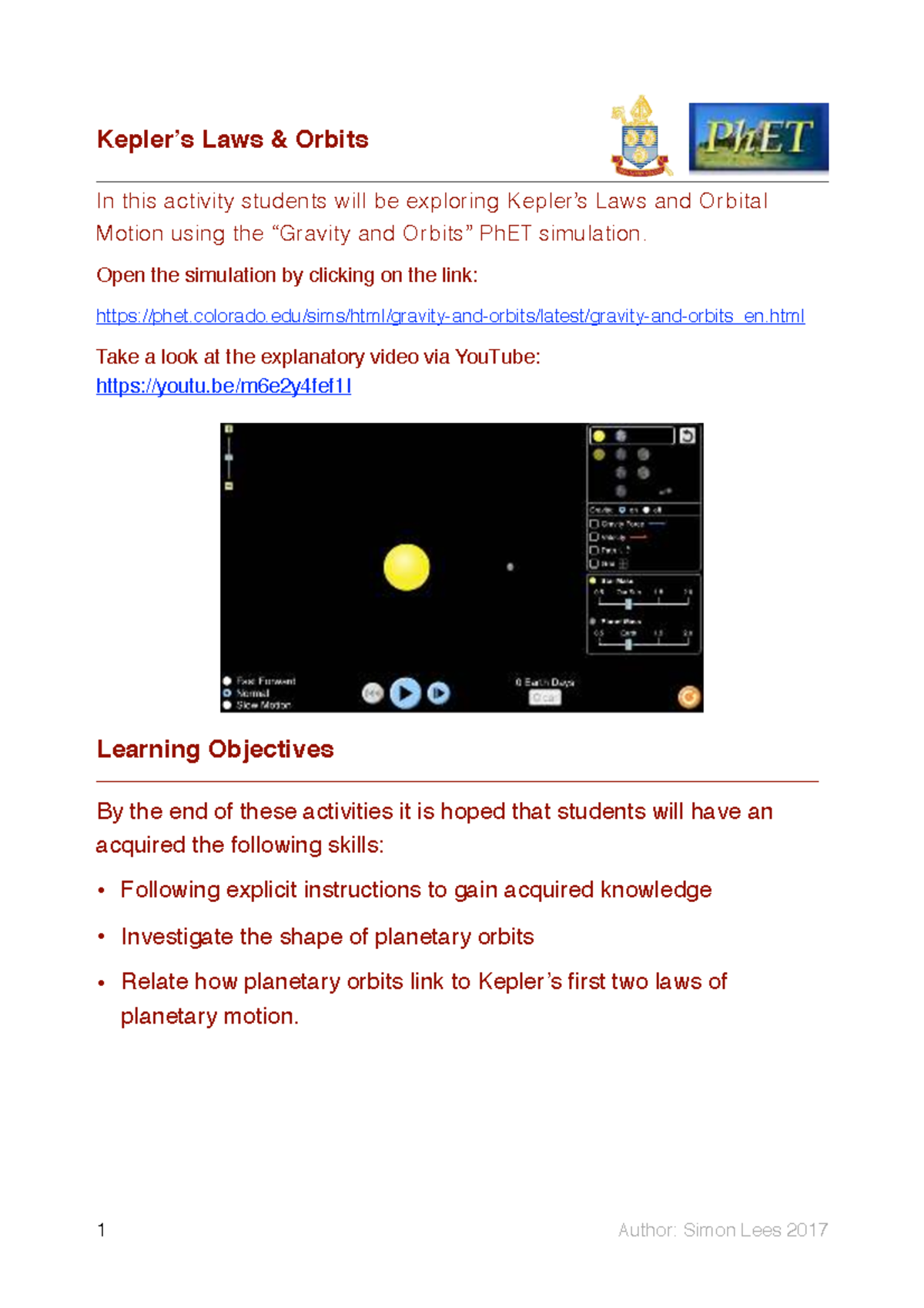 Ph ET Kepler's Laws & Orbits Qu - Kepler’s Laws & Orbits In this ...