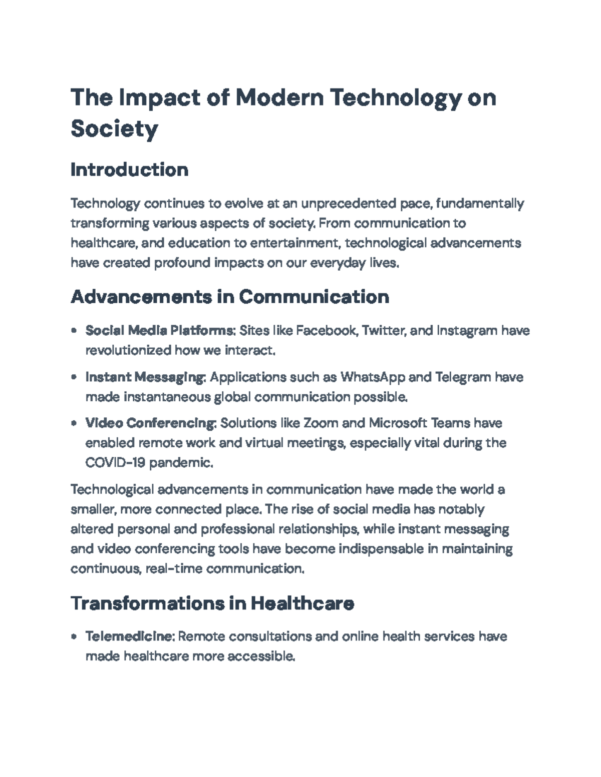 The Impact of Modern Technology on Society: Comm, Health, Edu Insights ...