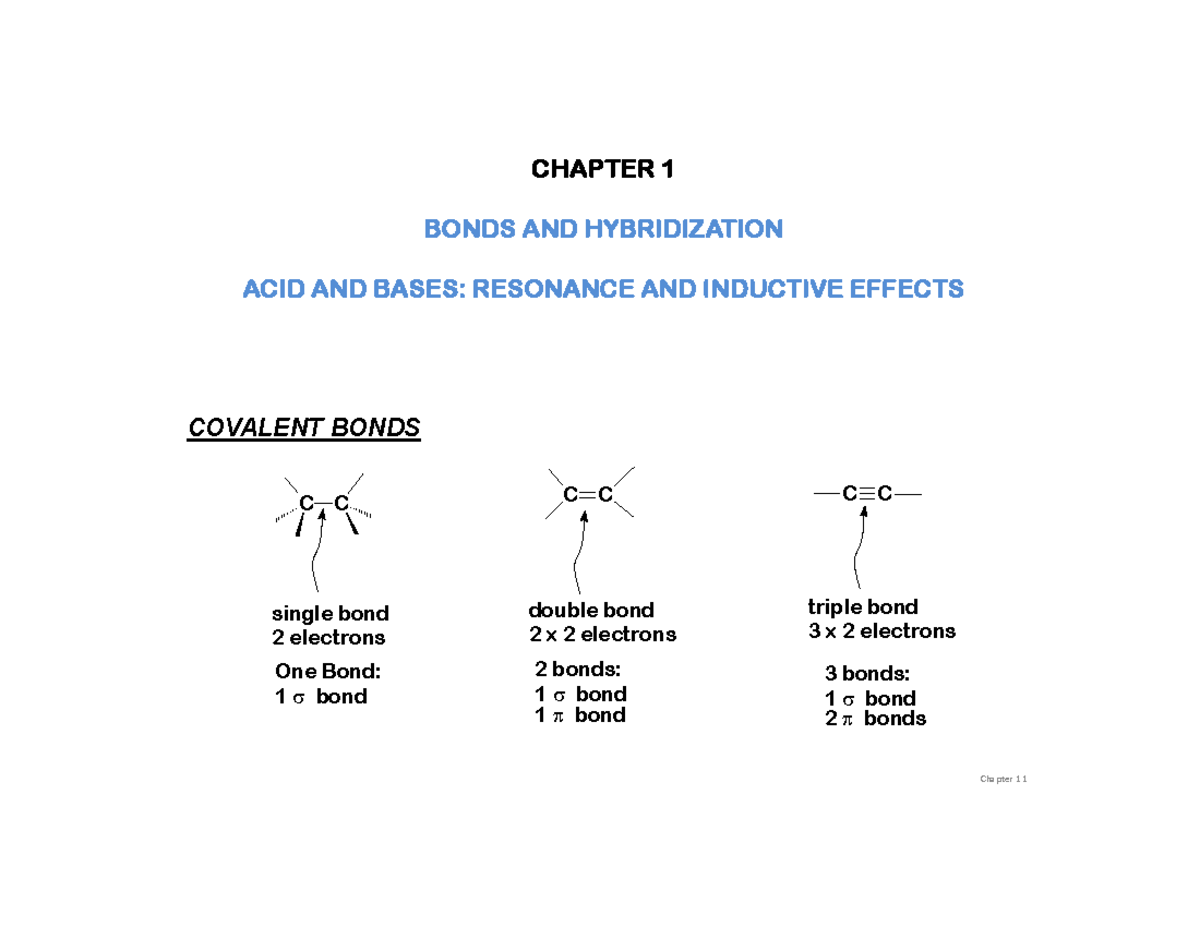 CHM101 CHAPTER 1: BONDS, HYBRIDIZATION, ACIDS & BASES LECTURE NOTES ...