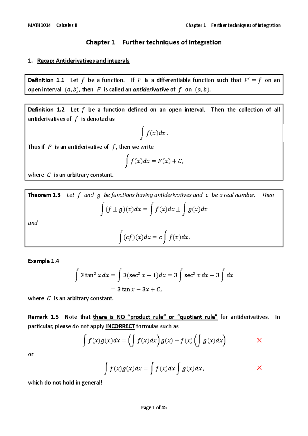 1014 - Ch 1: Techniques of Integration and Antiderivatives - Studocu