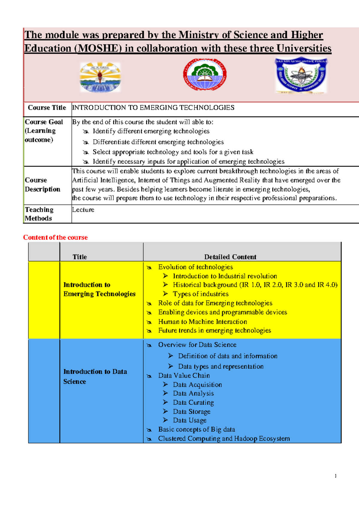 EMT 101 - Course Outline for Introduction to Emerging Technologies ...