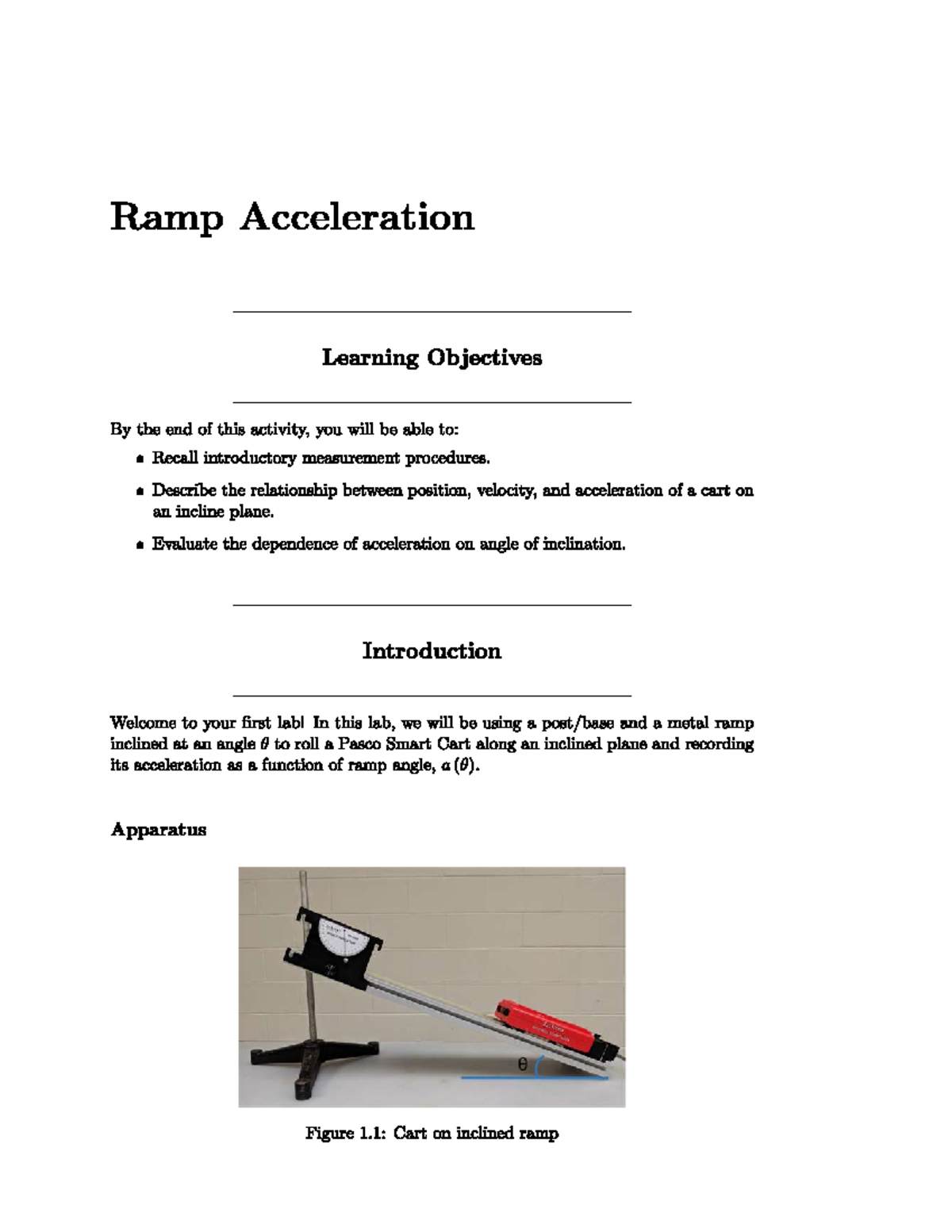 PHYS 1501Q Ramp Acceleration Lab Objectives and Procedures - Studocu