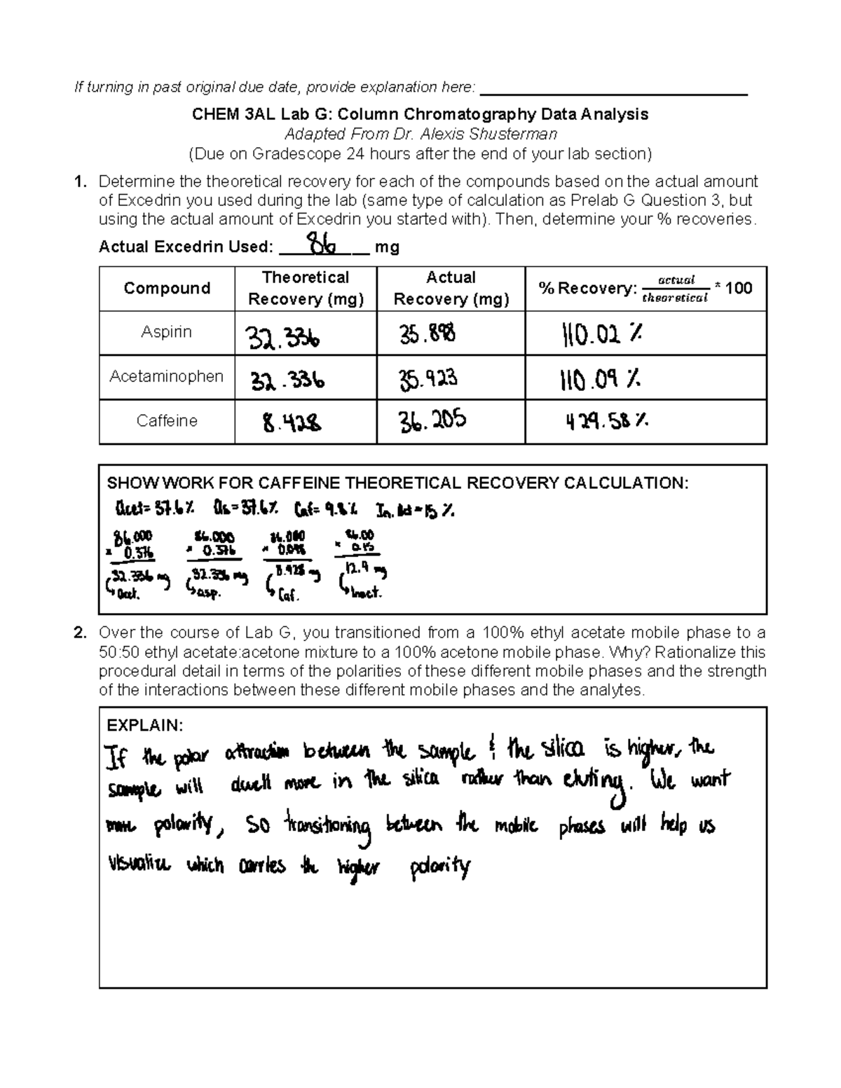 CHEM 3AL Lab G: Data Analysis of Column Chromatography Results - Studocu