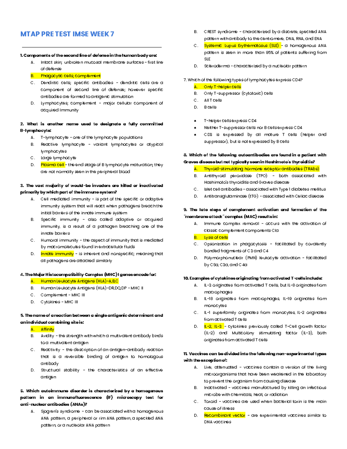 Mtap bb qa 1 - mahirap - MTAP PRE TEST IMSE WEEK 7 Components of the ...