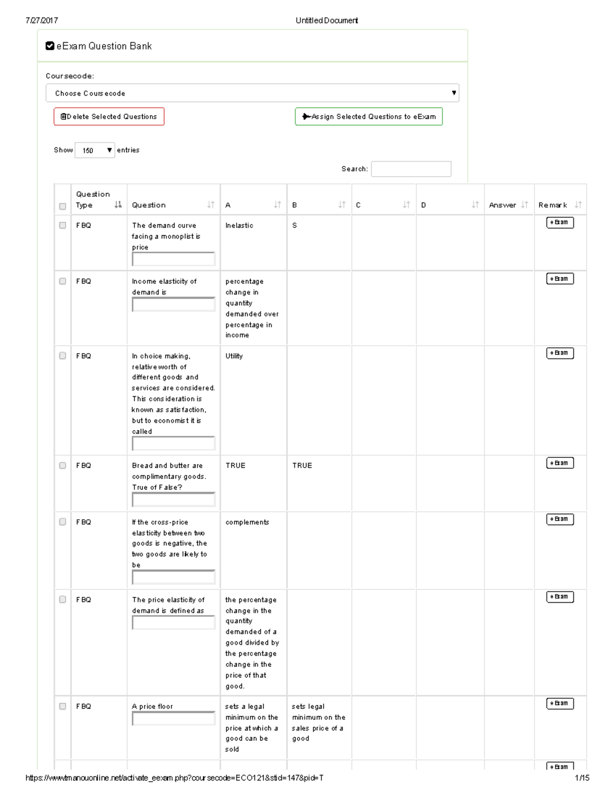 ECO121 - Past Exam Questions on Demand and Supply Concepts - Studocu