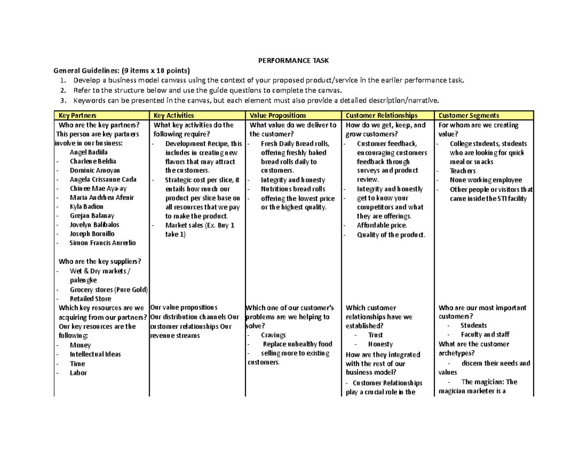 06 Performance Task 13: Business Model Canvas Guidelines - Studocu