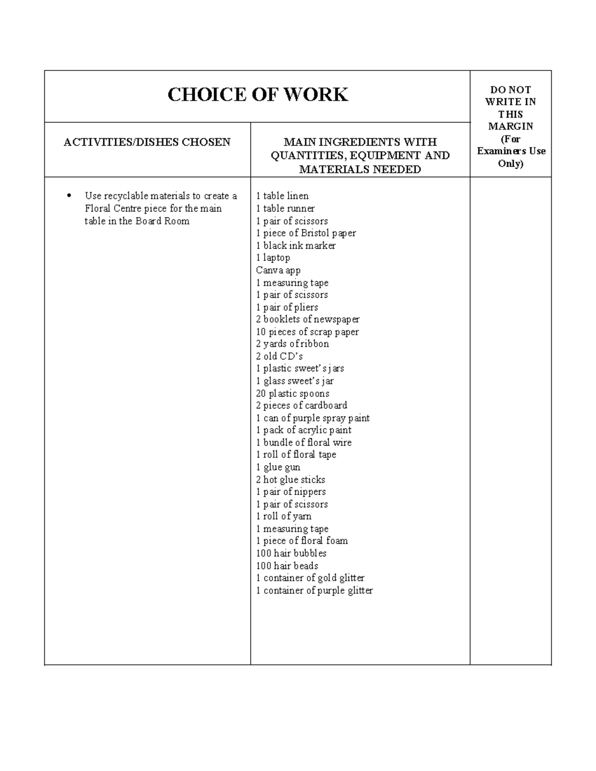SBA #3 Family and Resource Management Plan Sheet for Home Economics ...
