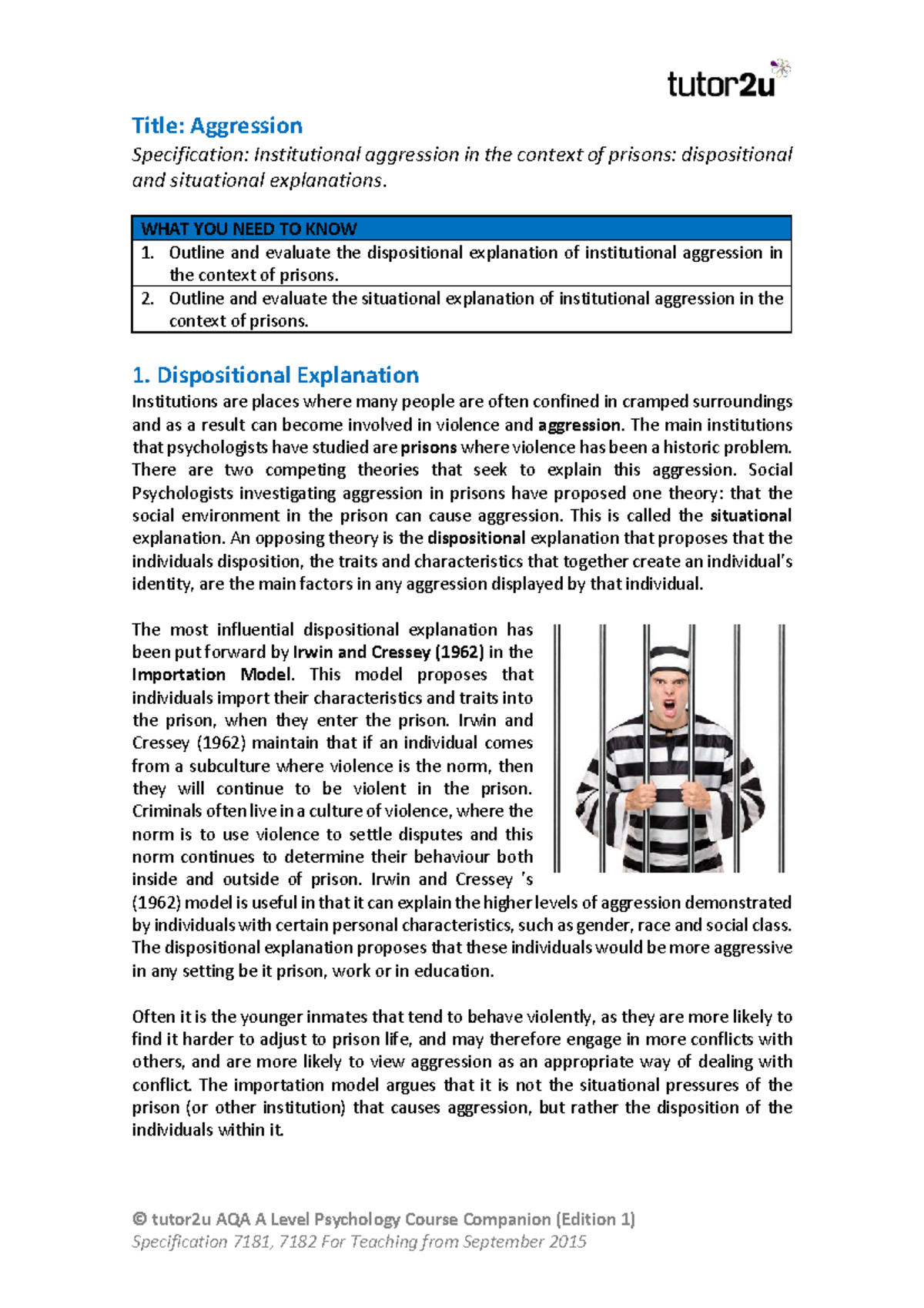 AQA Psychology 15.4 CC: Institutional Aggression Explanations - Studocu