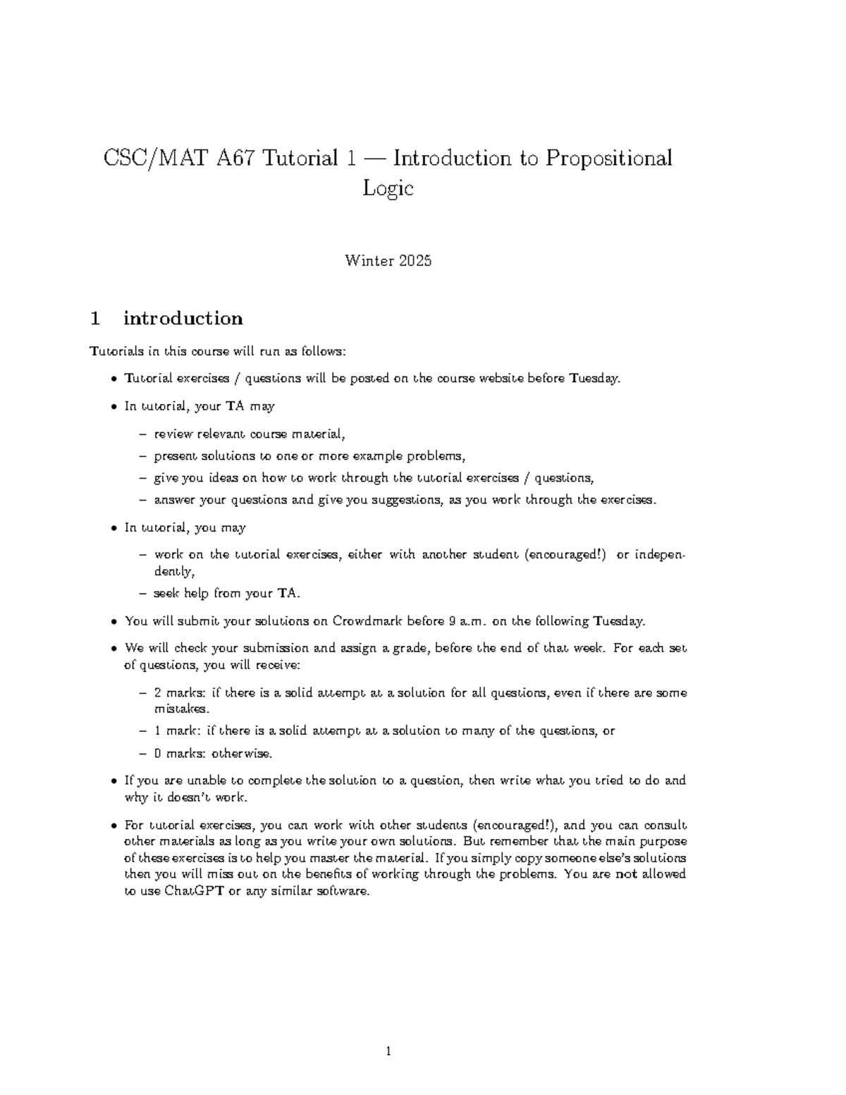 Tutorial 01problems - CSC/MAT A67 Tutorial 1 — Introduction to ...