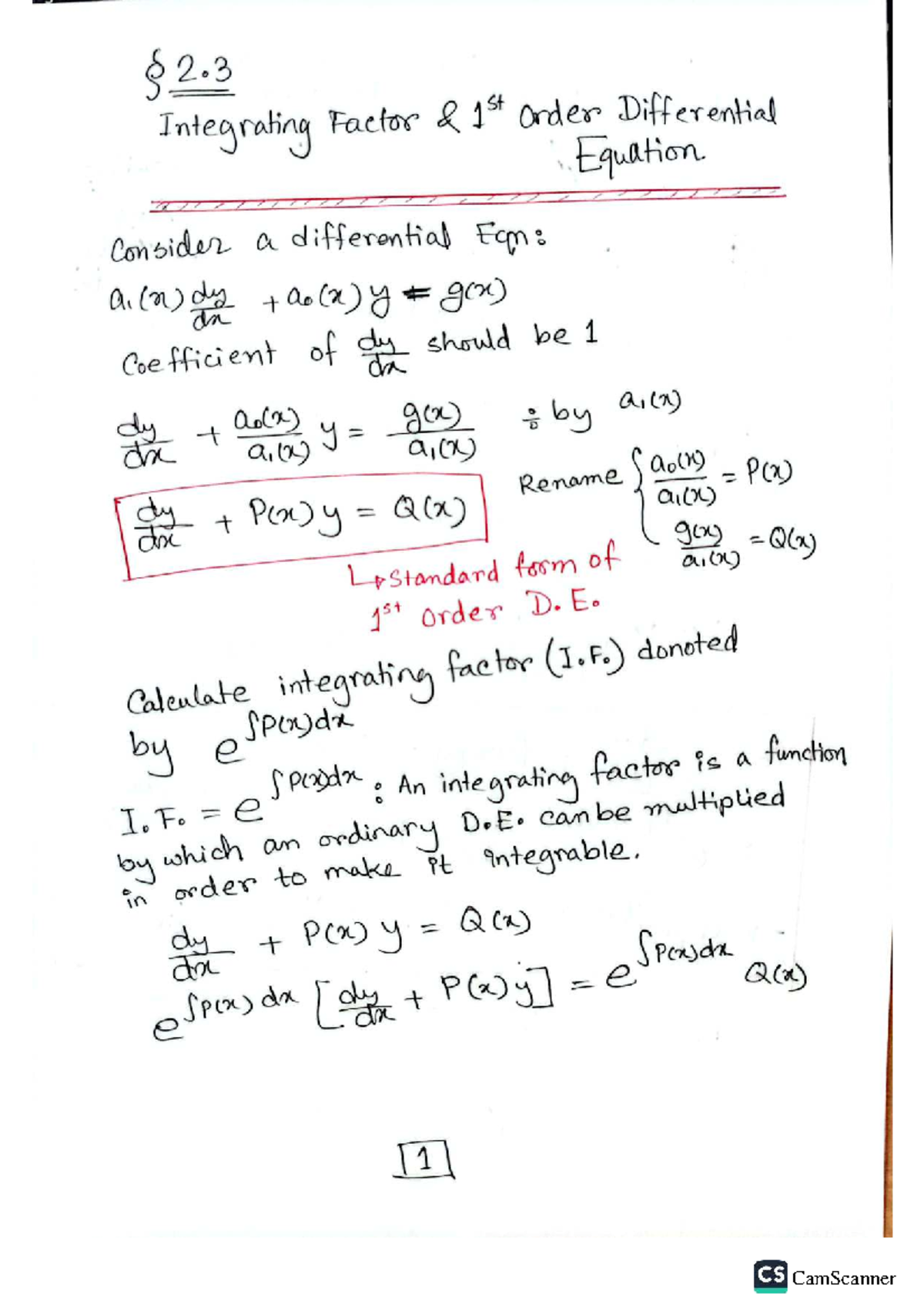 2.3 Integrating Factor for 1st Order Differential Equations - Studocu