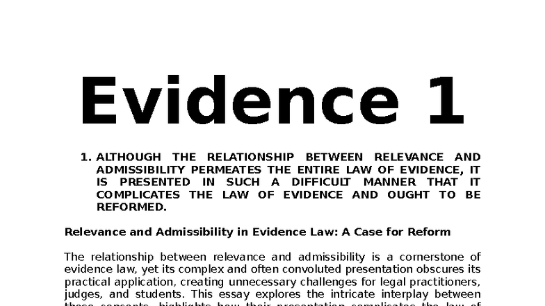 Relevance and Admissibility in Evidence Law: A Case for Reform ...