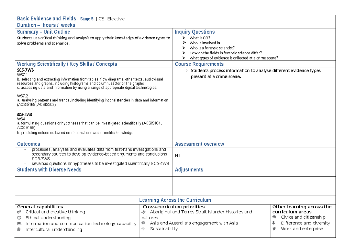 CSI Program - sdjf - Basic Evidence and Fields | Stage 5 | CSI Elective ...